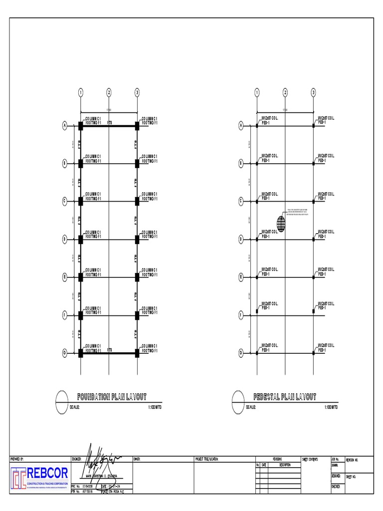 Pedestal Plan Layout Foundation Plan Layout: Scale: 1:100 MTS Scale: 1: ...