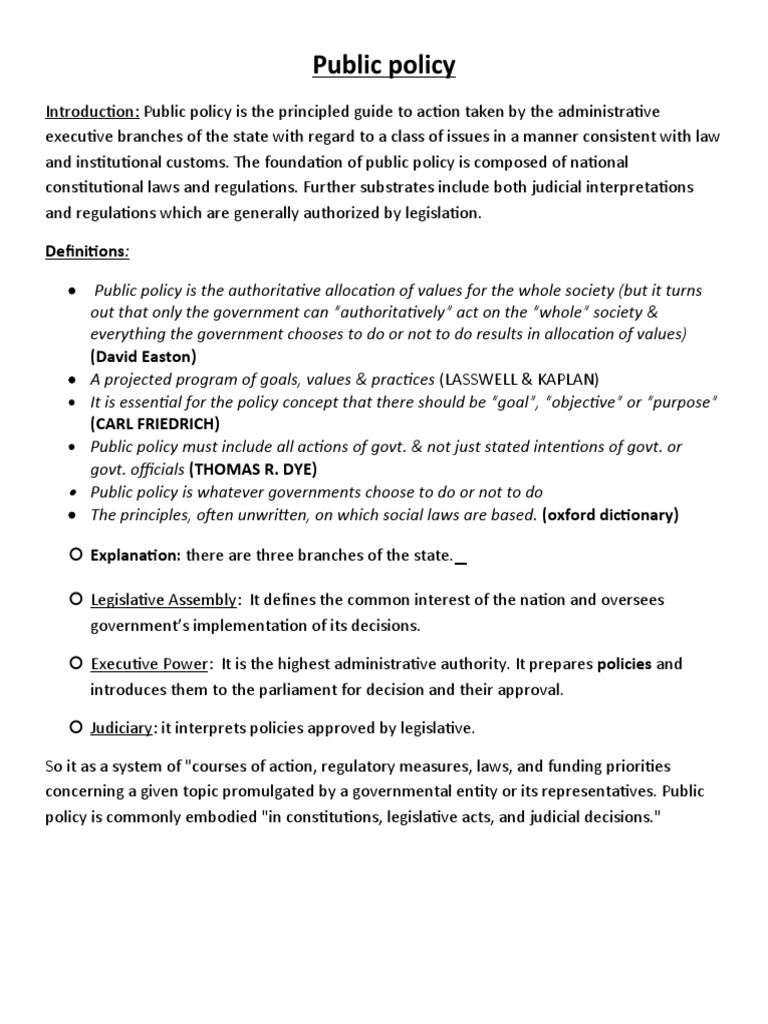 Public Policy (Notes) | PDF | Policy | Welfare