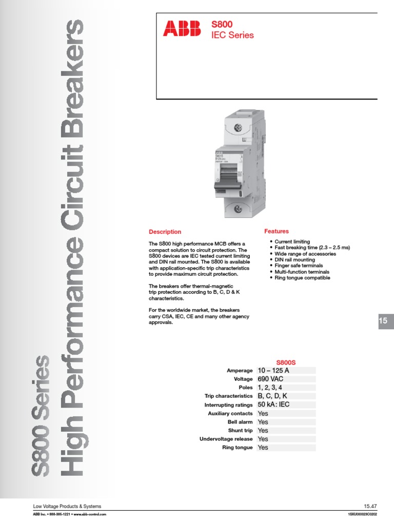 ABB S800 Miniature Circuit Breakers | PDF | Equipment | Components