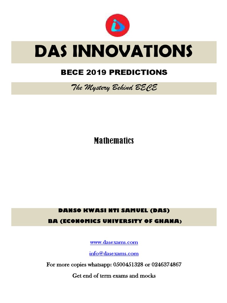 BECE 2019 Mathematics Predictions | PDF | Cartesian Coordinate System ...