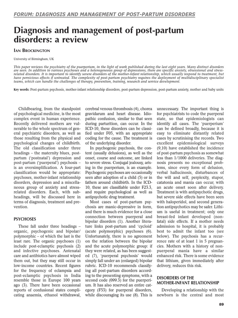 Diagnosis and Management Puerpurium Disorders | PDF | Mental Disorder ...