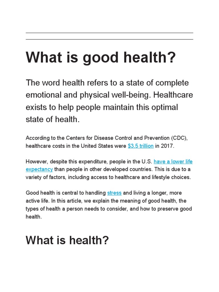 What Is Good Health | PDF | Mental Health | Diet & Nutrition