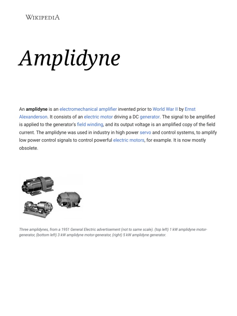 Amplidyne - Wikipedia | PDF | Electrical Engineering | Manufactured Goods