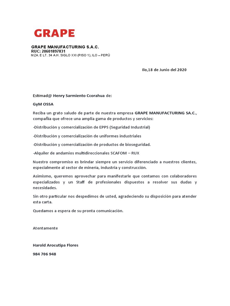 Carta de Presentacion Grape | PDF