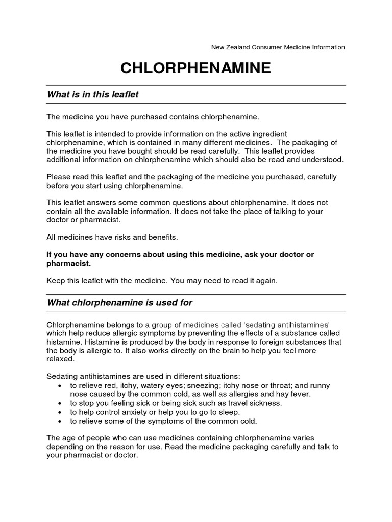 Chlorphenamine: What Is in This Leaflet | PDF | Pharmacology | Drugs