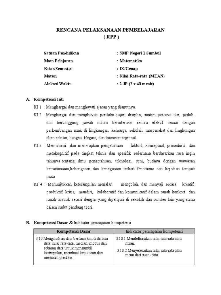 RPP Terbaru Mean | PDF