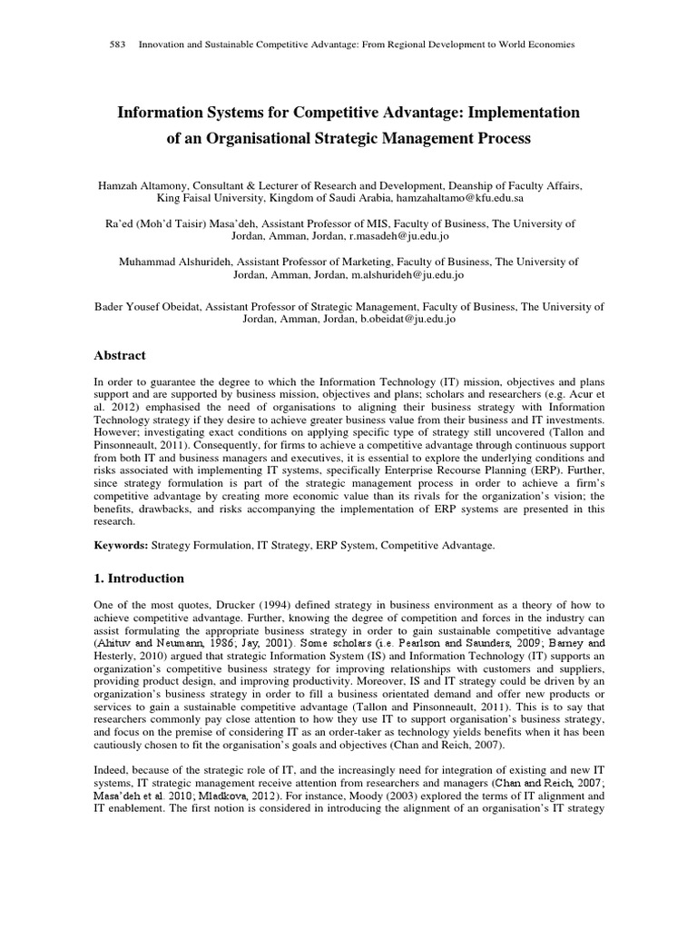 Information Systems For Competitive Adva | PDF | Strategic Management ...