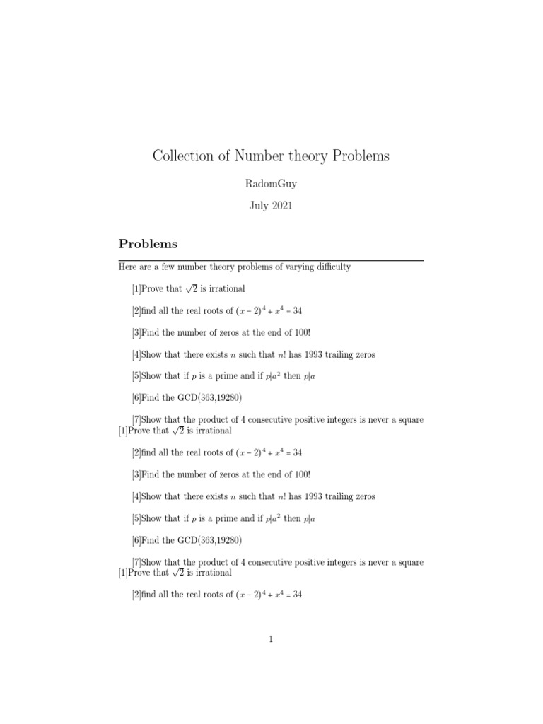 A Few Number Theory Problems | Download Free PDF | Numbers | Number Theory