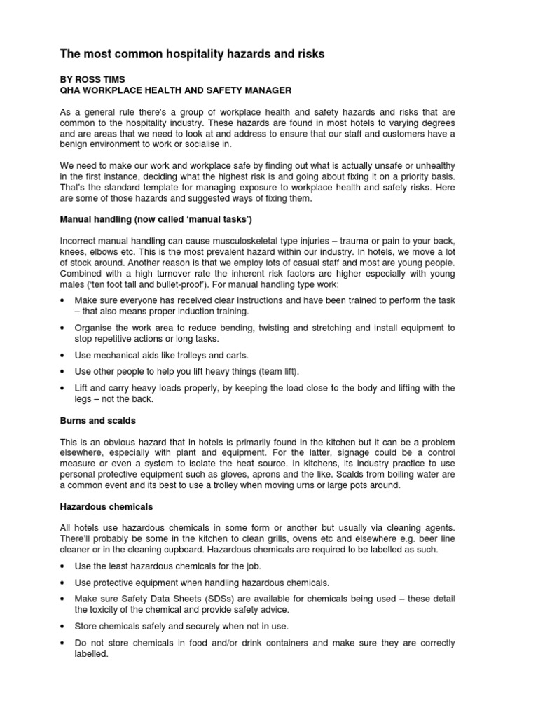 The Most Common Hospitality Hazards and Risks: by Ross Tims Qha ...