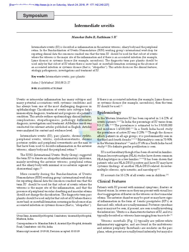 Intermediate Uveitis | Descargar gratis PDF | Medicine | Ophthalmology