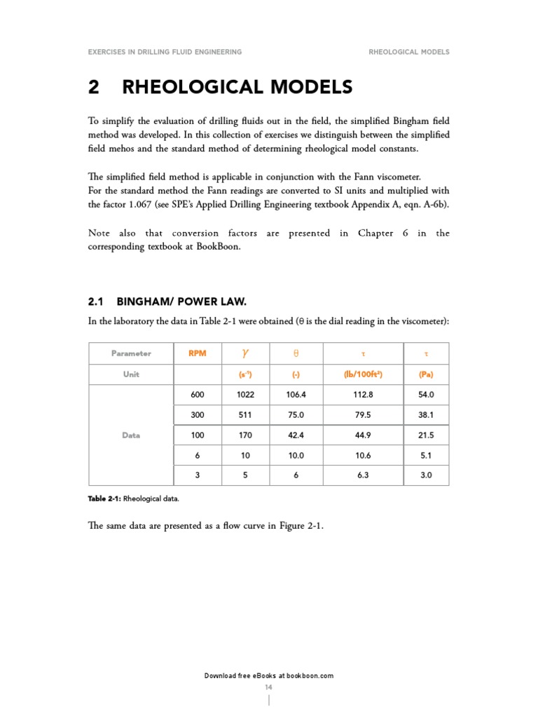2 Rheological Models: 2.1 Bingham/ Power Law | PDF | Viscosity | Rheology