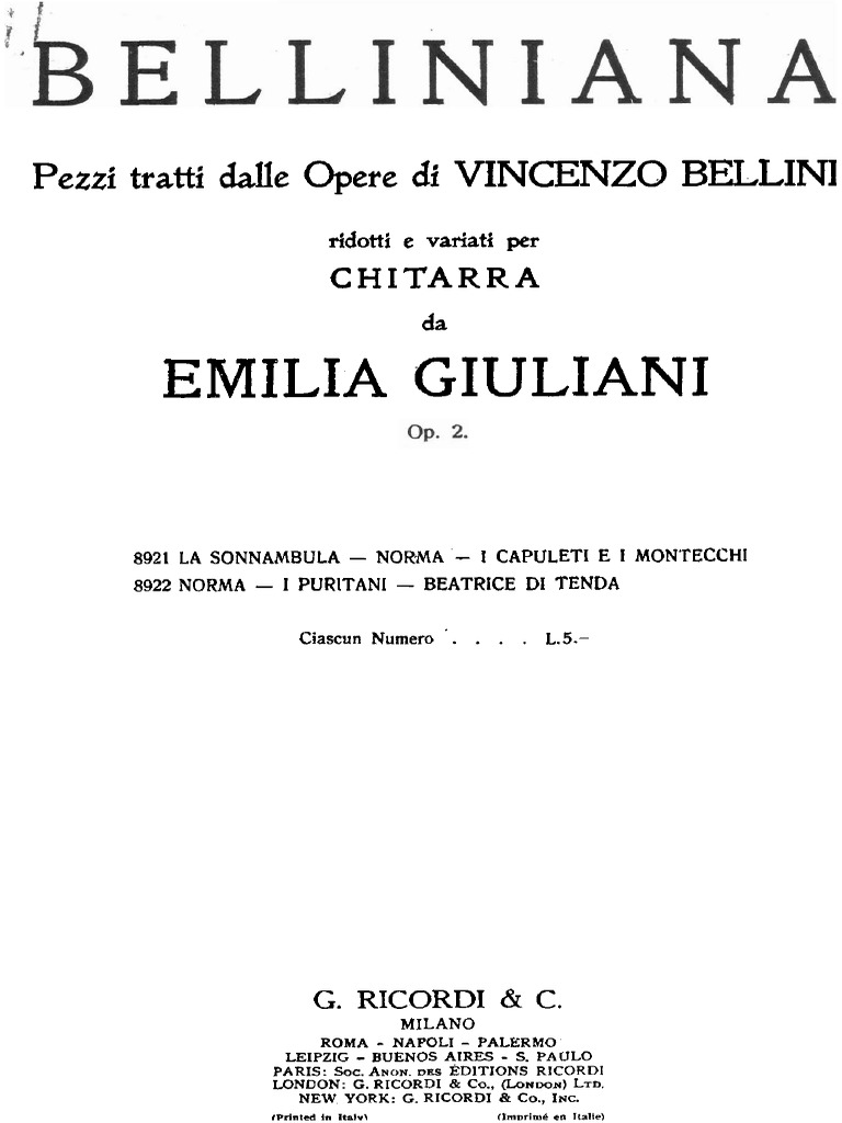 Giuliani Emilia Belliniana Op.2 | PDF