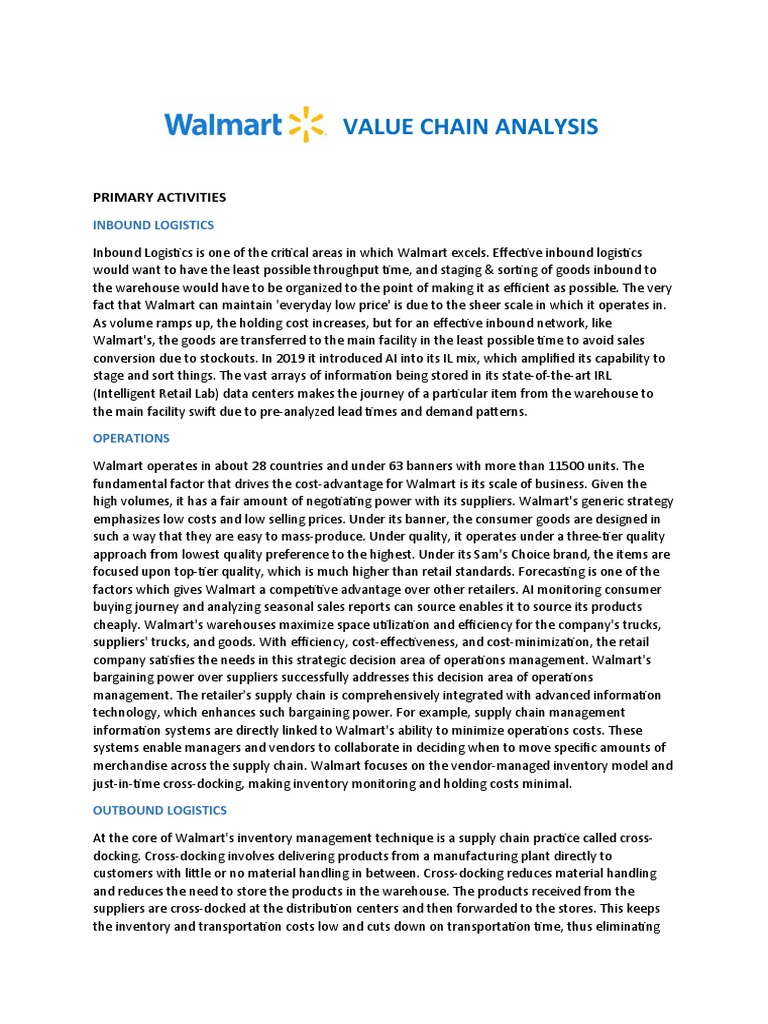 Value Chain Analysis: Primary Activities | PDF | Walmart | Human ...