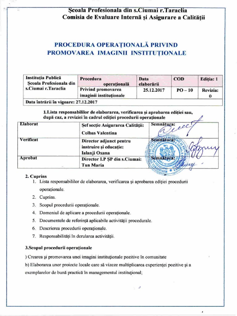 Procedura Operationala 10 | PDF