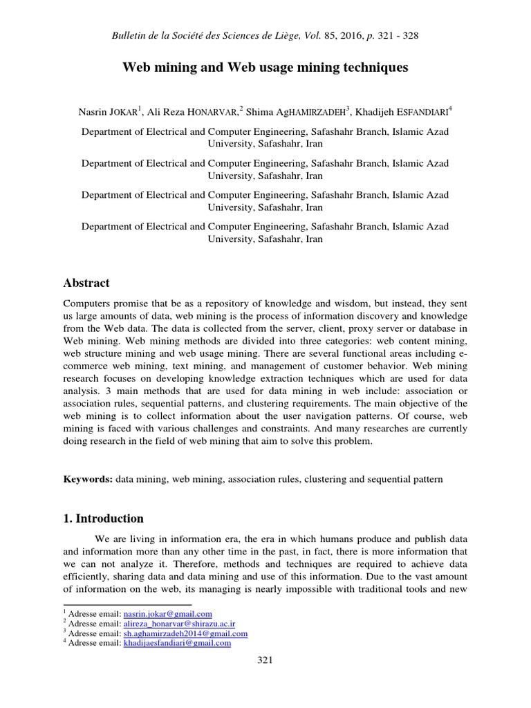 Web Mining and Web Usage Mining Techniques: Bulletin de La Société Des Sciences de Liège, Vol ...