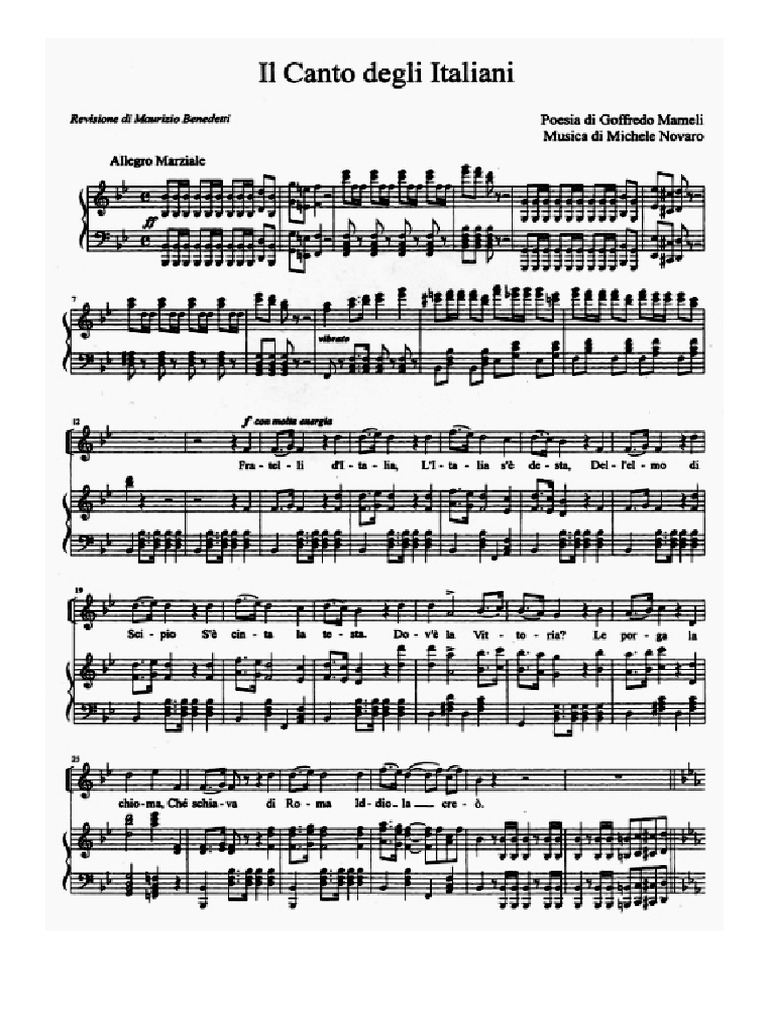 Fratelli D'Italia Inno Di Mameli Spartito Ufficiale | PDF