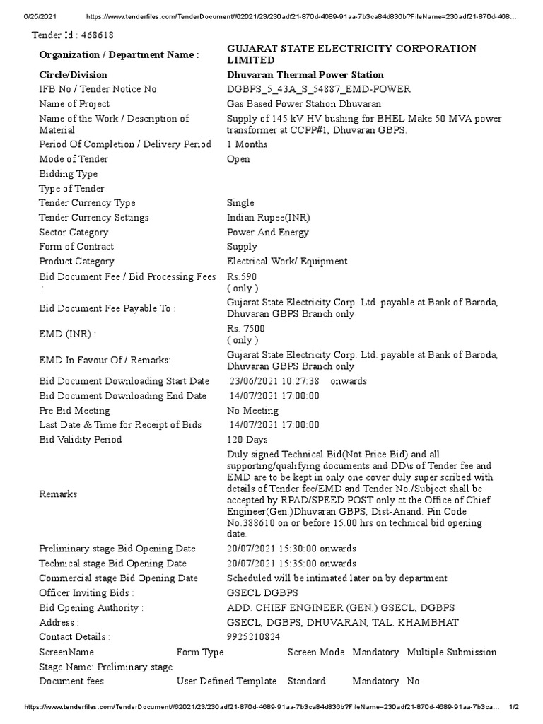 Organization / Department Name: Gujarat State Electricity Corporation Limited Circle/Division ...