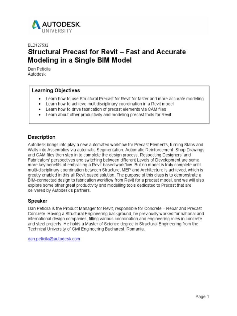 Class Handout BLD127532 Structural Precastfor Revit Fastand Accurate Modelingina Single BIMModel ...