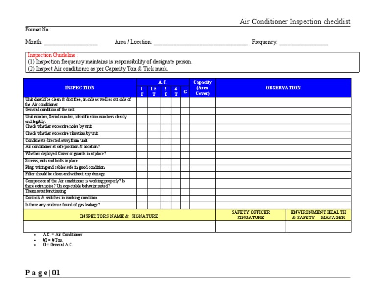 Air Conditioner Inspection Checklist | PDF