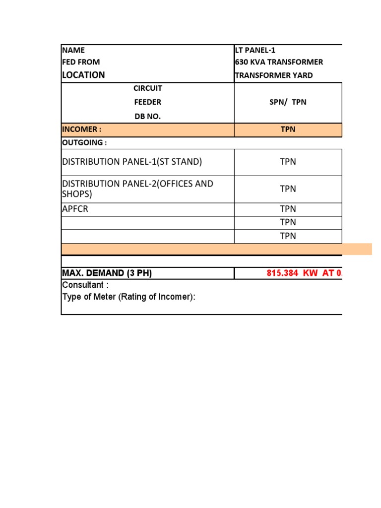 Location: Distribution Panel-1 (ST Stand) TPN TPN Apfcr TPN TPN TPN ...
