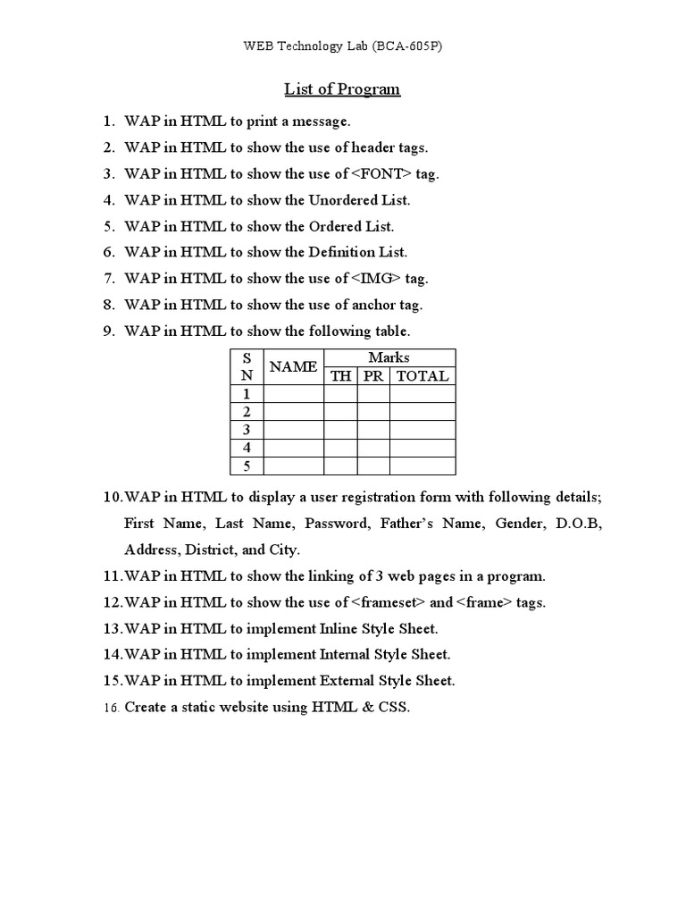 List of Program - WT Lab | PDF