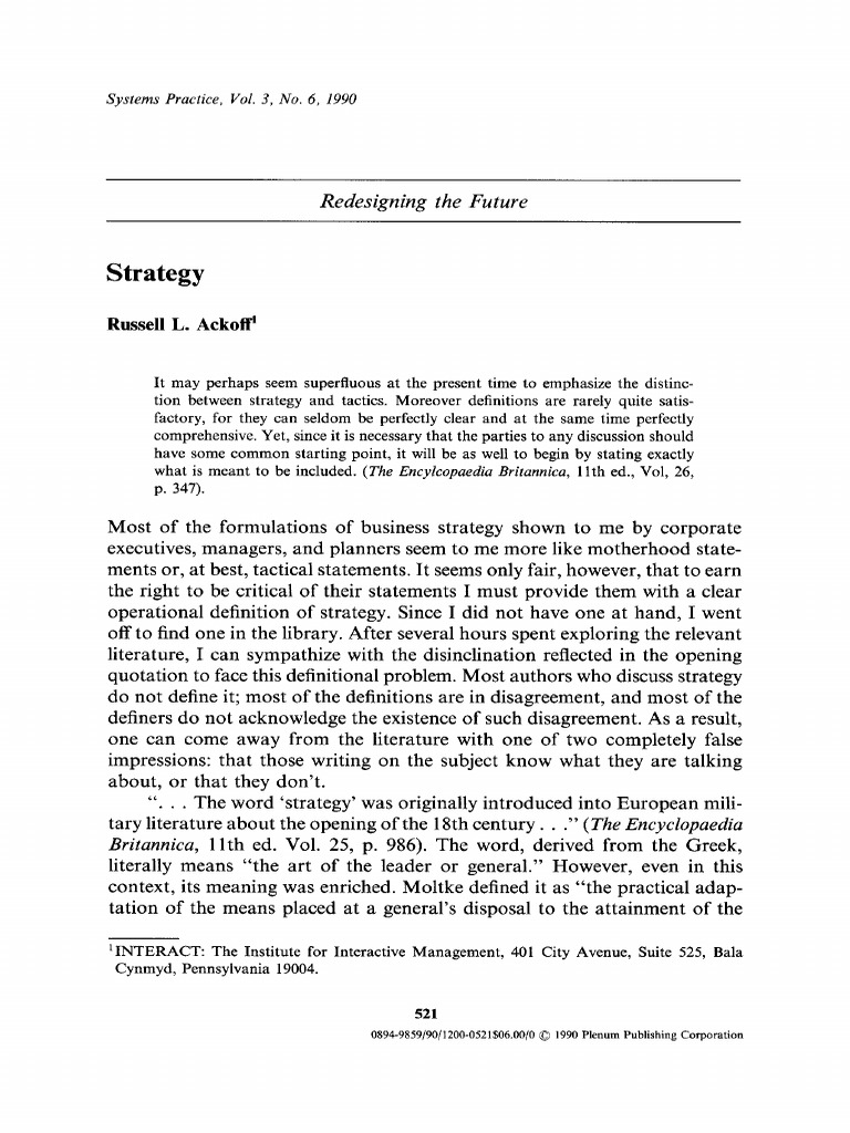 Ackoff, Russell L. - 'Redesigning The Future' | PDF | Strategic ...