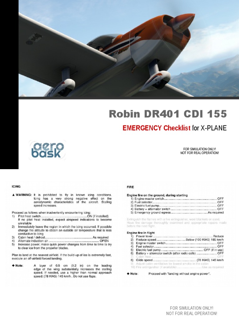 Robin DR401 CDI 155: Emergency Checklist | PDF