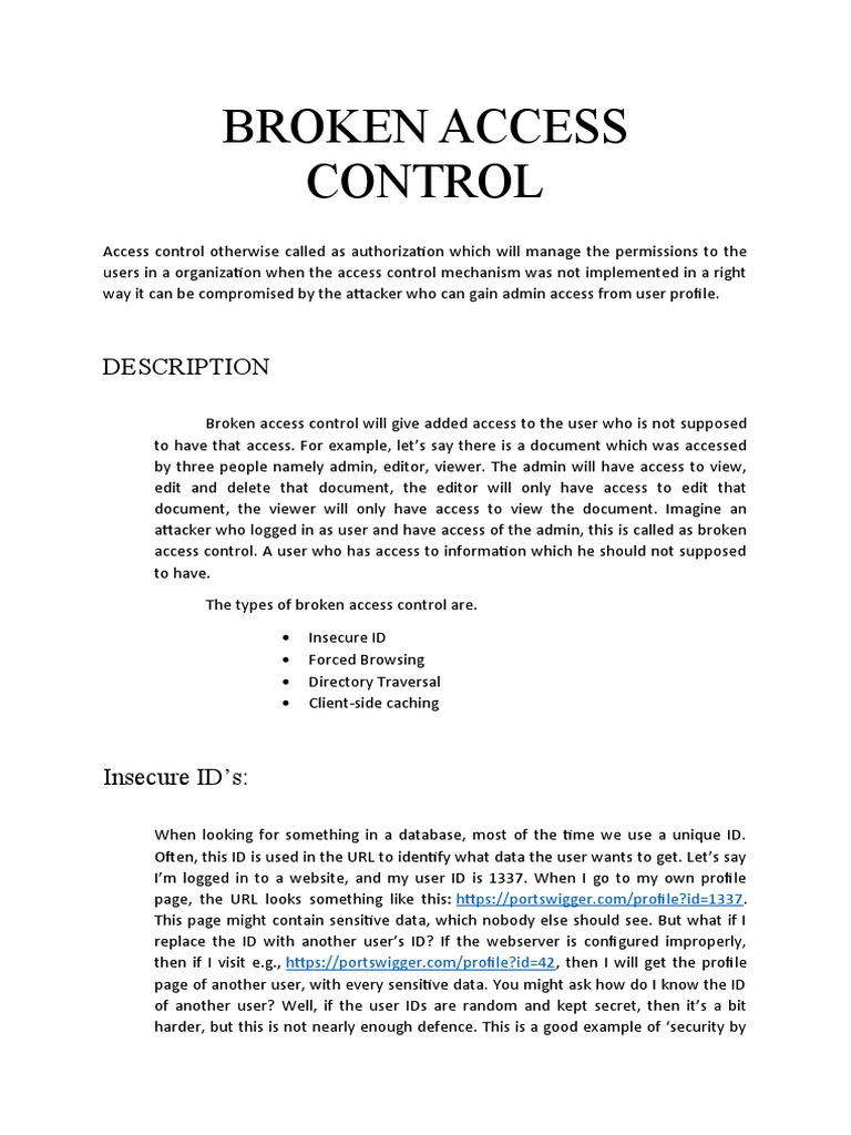 Broken Access Control Overview and Mitigation | PDF | Internet & Web ...
