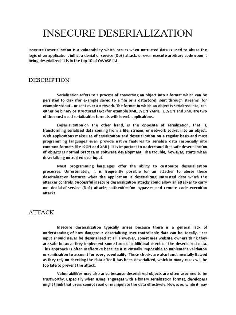 Insecure Deserialization: Description | PDF | Json | Systems Engineering