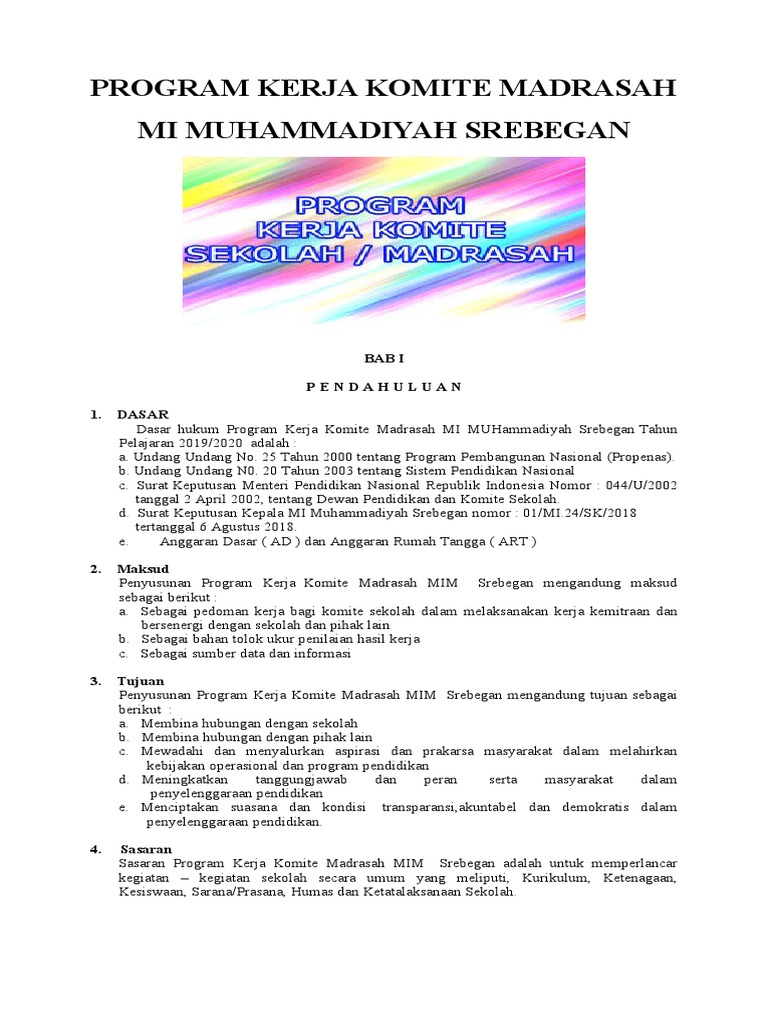 Program Kerja Komite Madrasah - 2018 | PDF