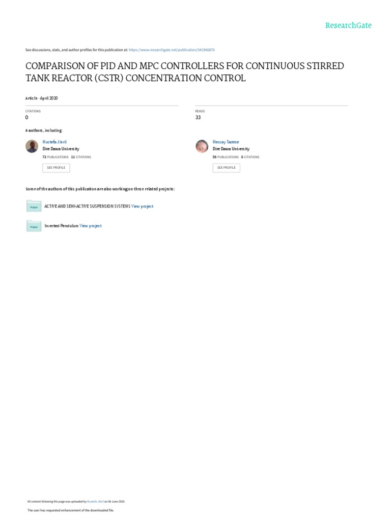 Comparison of Pid and MPC Controllers For Continuous Stirred Tank ...