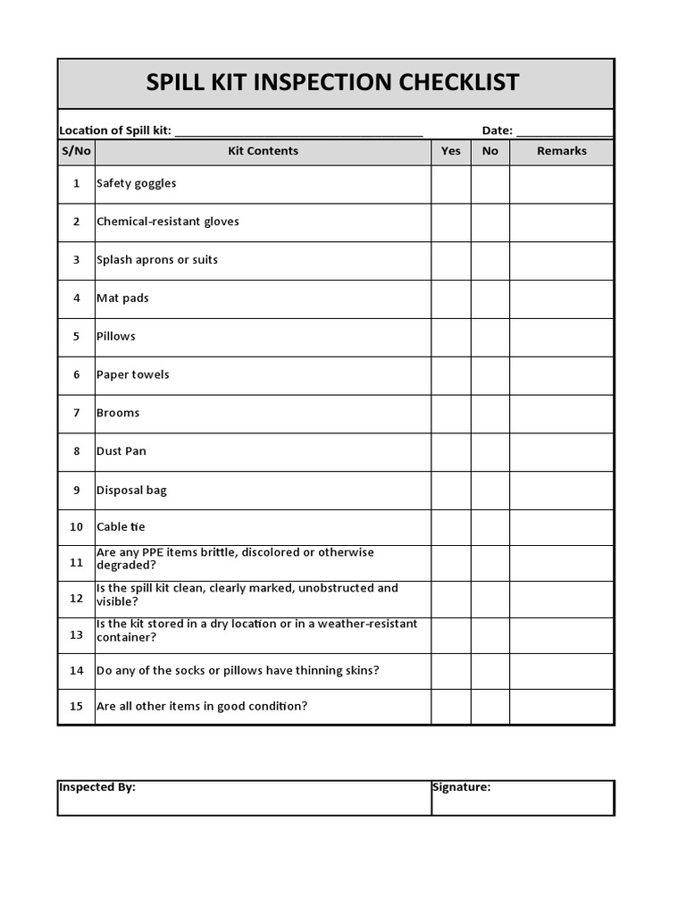Spill Kit Inspection Checklist | PDF