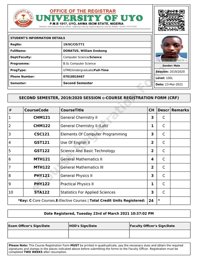 Second Semester Course Form | PDF | Science And Technology | Academia