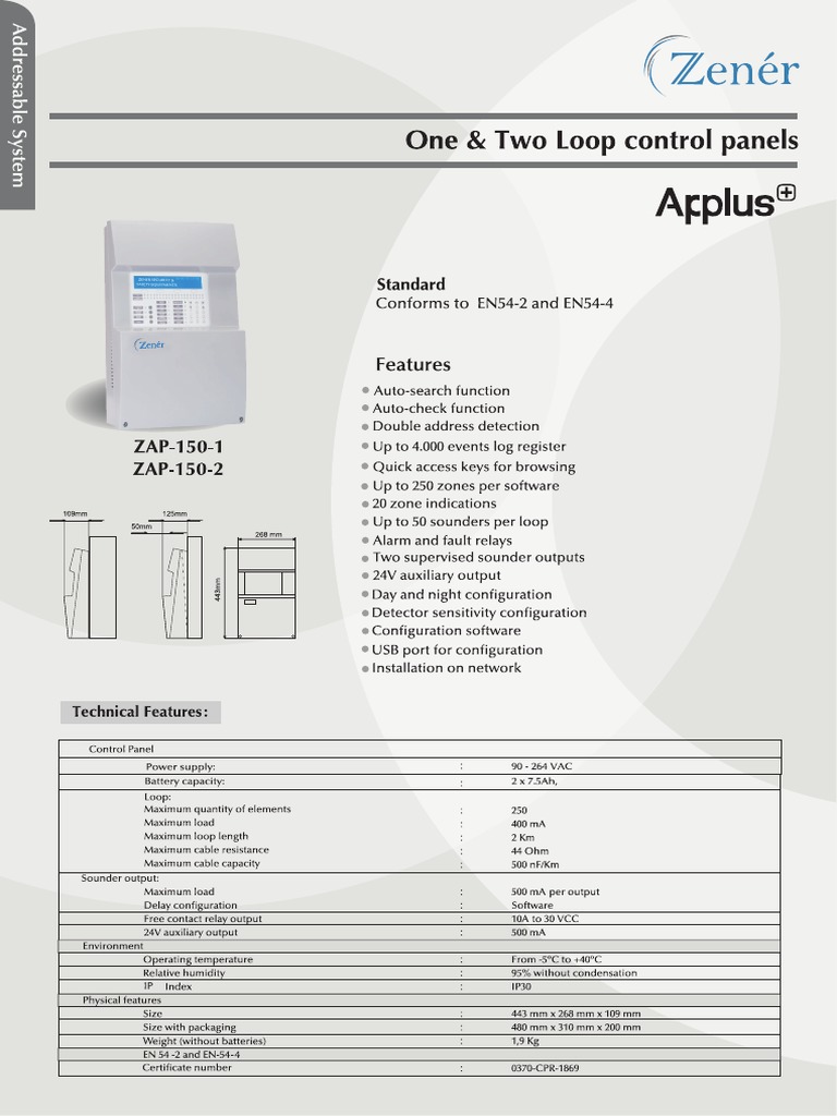 Fire Alarm Control Panal 1 & 2 Loop Brochure | PDF