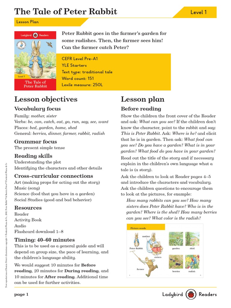 The Tale of Peter Rabbit Lesson Plan Ladybird Readers Level 1 ...