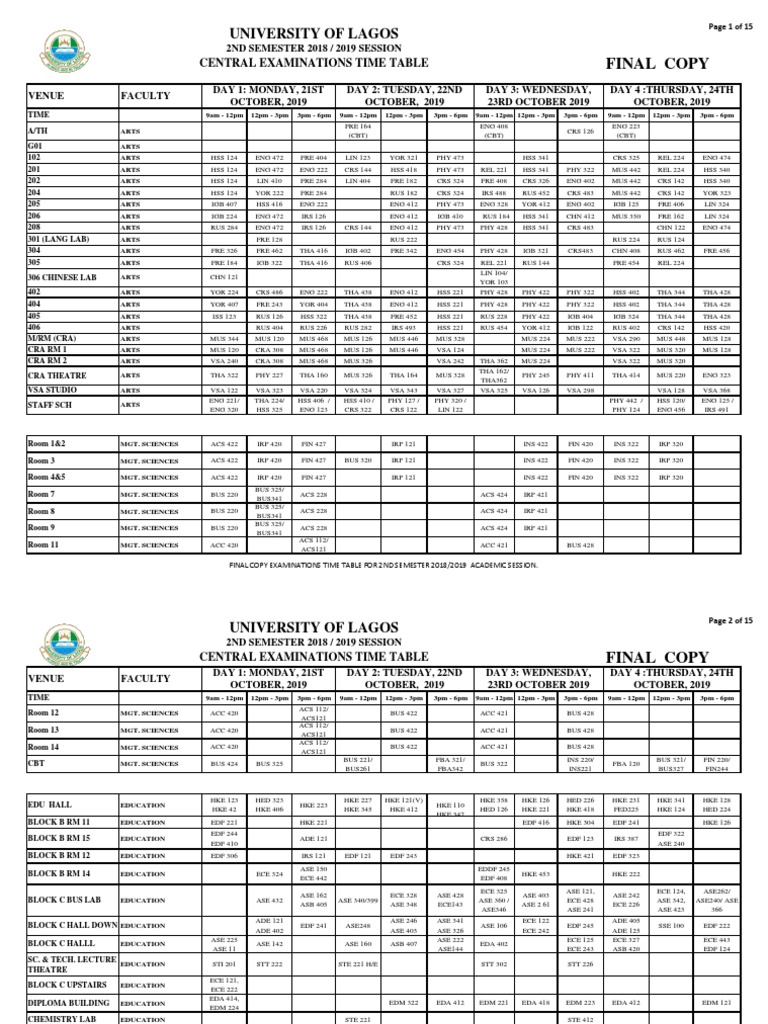 2018/2019 Exam Timetable Overview | PDF | Academia | Schools