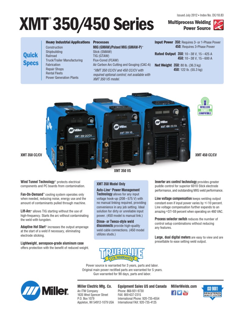 XMT 350/450 Series: Quick Specs | PDF | Construction | Welding