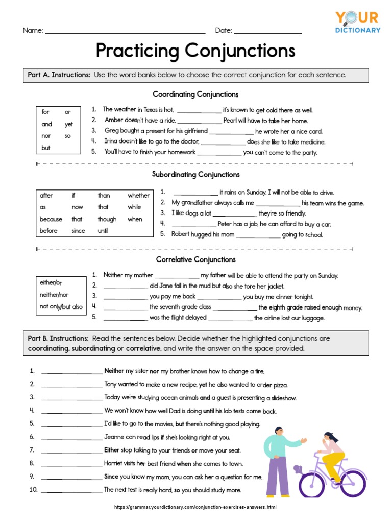 Conjunction Practice Worksheet | PDF