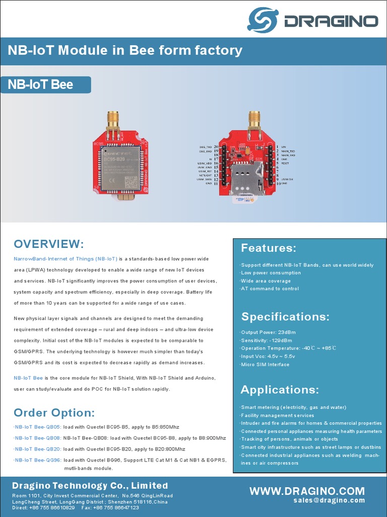 Nb-Iot Bee Nb-Iot Module in Bee Form Factory: Overview | PDF ...