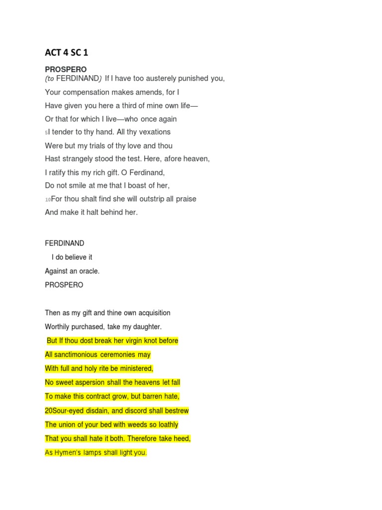 Act 4 SC 1: (To FERDINAND) If I Have Too Austerely Punished You | PDF