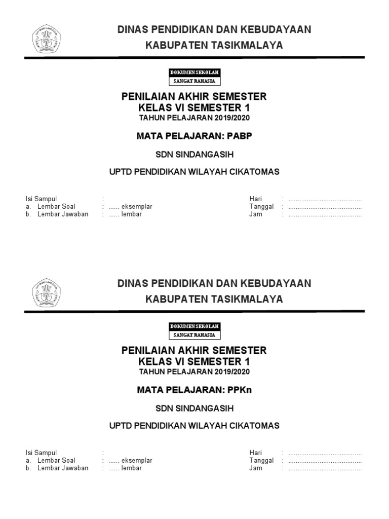 Cover Sampul Naskah Soal PAT Kelas Atas | PDF