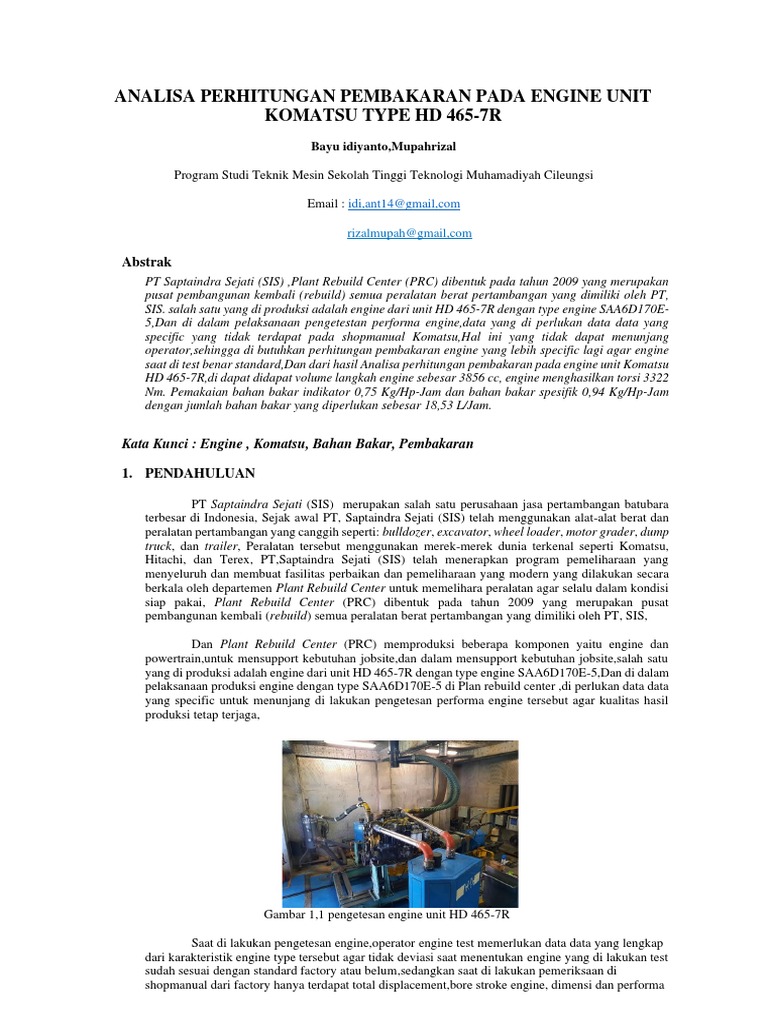 Analisa Perhitungan Pembakaran Pada Engine Unit Komatsu Type HD 465-7R ...