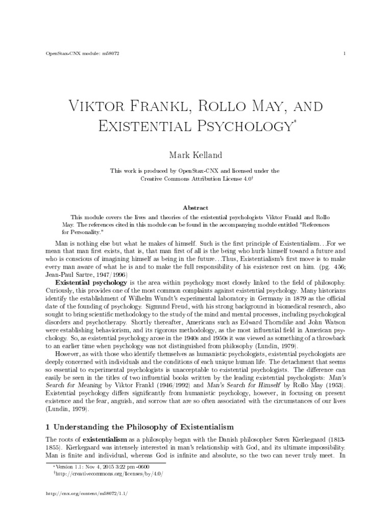 Viktor Frankl, Rollo May, and Existential Psychology: Mark Kelland ...