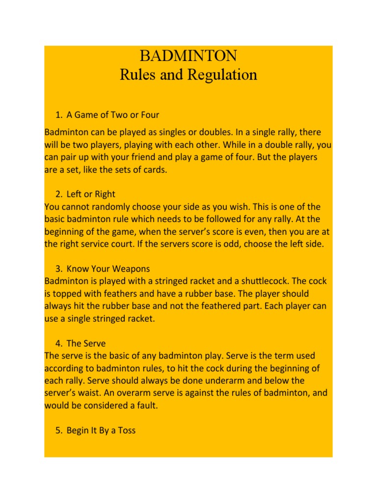 Badminton Rules and Regulation | PDF | Competitive Games | Sports Rules ...
