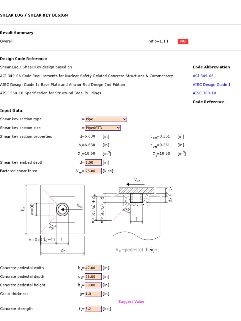 Shear Key or Shear Lug Design - US AISC Section | PDF | Building ...