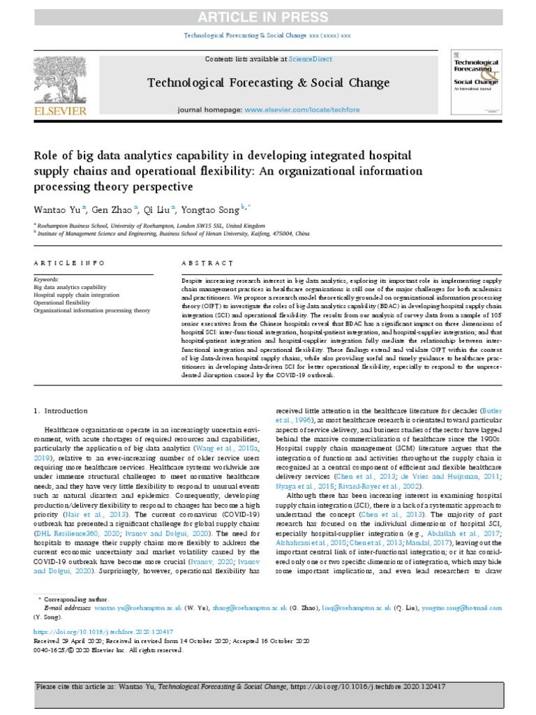 Technological Forecasting & Social Change: Wantao Yu, Gen Zhao, Qi Liu ...