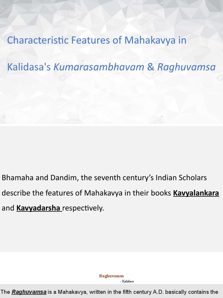 Features of Mahakavya in Kalidasa's Raghuvamsa | PDF | Ancient Indian ...
