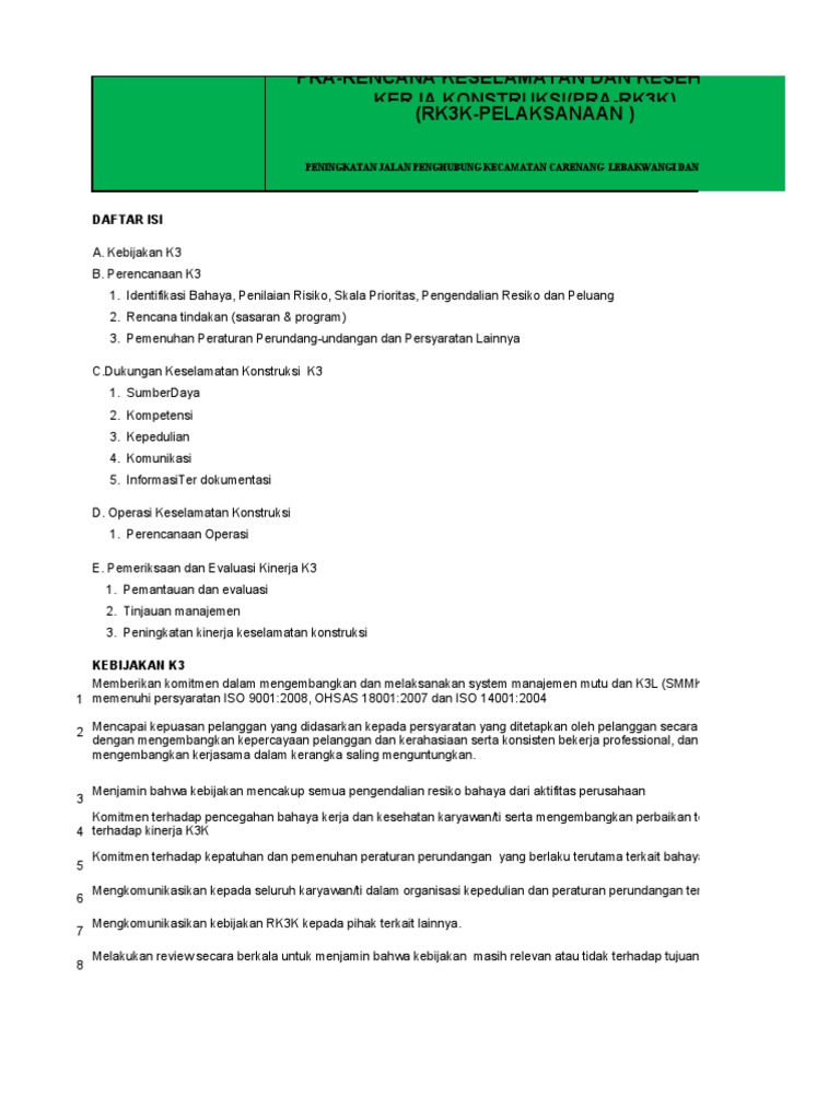 Contoh RK3 Jalan | PDF