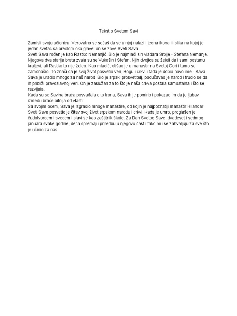 Tekst o Svetom Savi | PDF