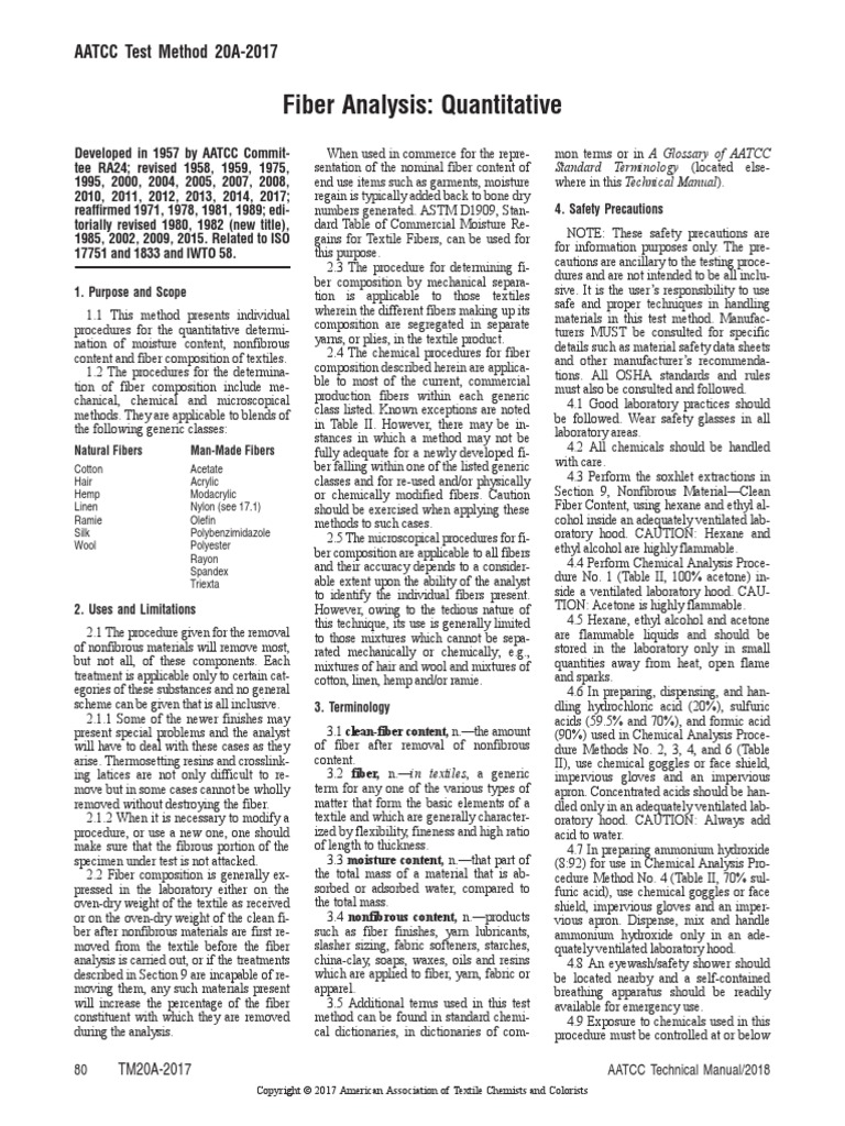 Fiber Analysis: Quantitative: AATCC Test Method 20A-2017 | Download ...